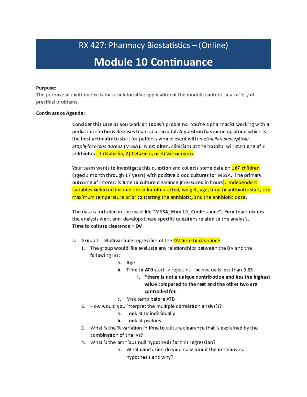 Modules 10 Continuance - RX 427: Pharmacy Biostatistics – (Online ...