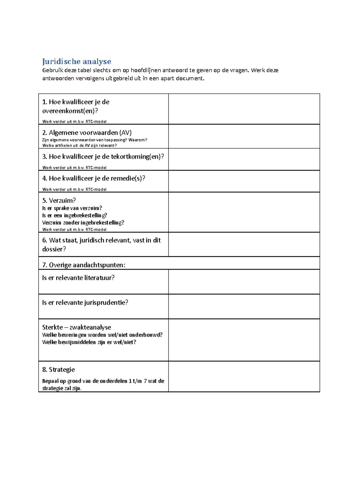 Juridische analyse (leeg) - Juridische analyse Gebruik deze tabel ...