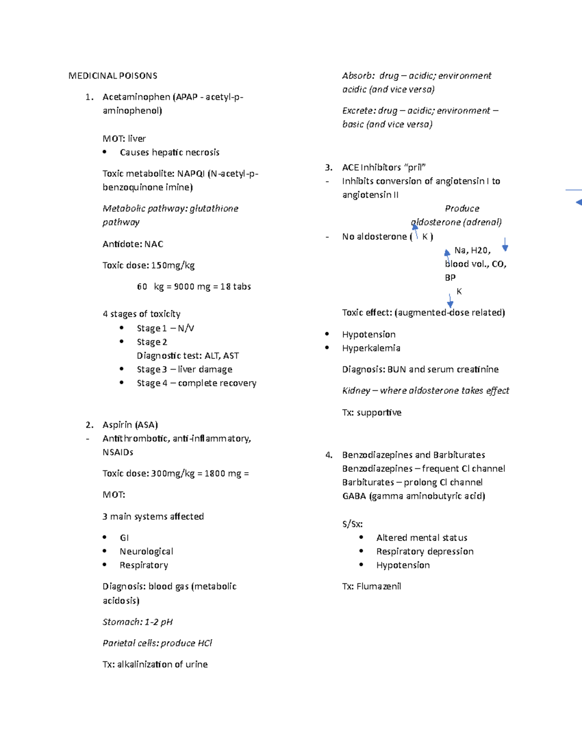Medicinal Poisons - Lecture notes 1 - MEDICINAL POISONS Absorb: drug ...