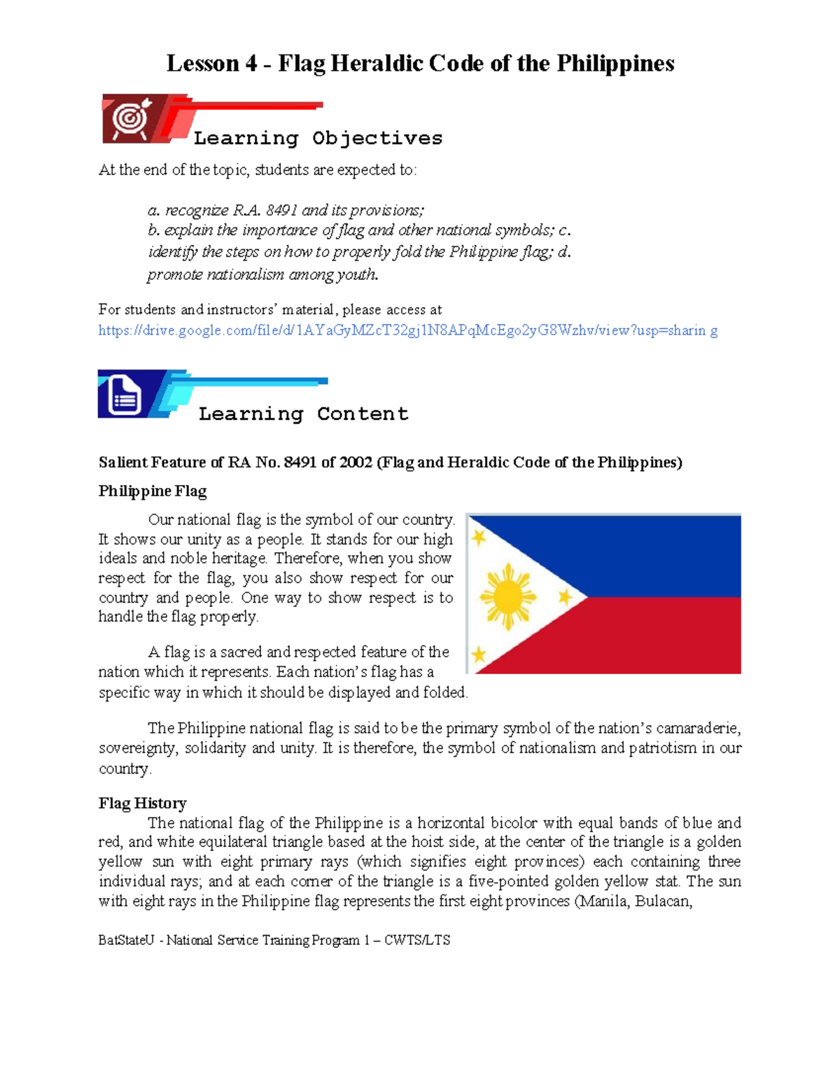 Group 2 Topics LTS - For lesson 4-6 of NSTP LTS - Lesson 4 - Flag ...