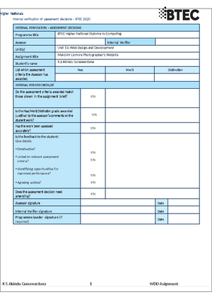DDD Assignment - Higher Nationals Internal verification of assessment decisions – BTEC (RQF ...