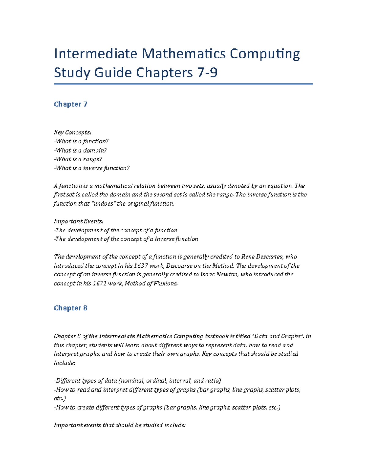 Intermediate Mathematics Computing Study Guide Chapters 7-9 - Intermediate Mathematics Computing ...