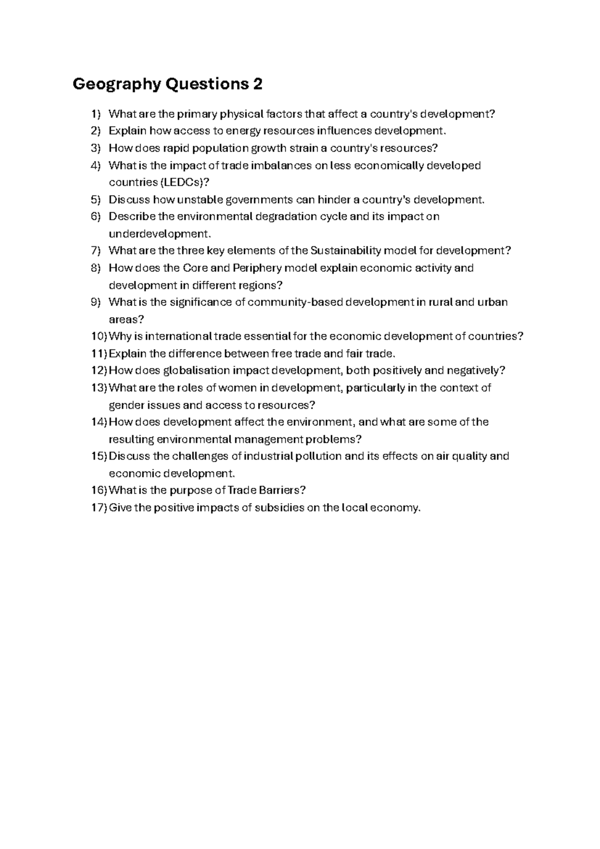 Geography Questions 2 - for study purposes - Geography Questions 2 What ...