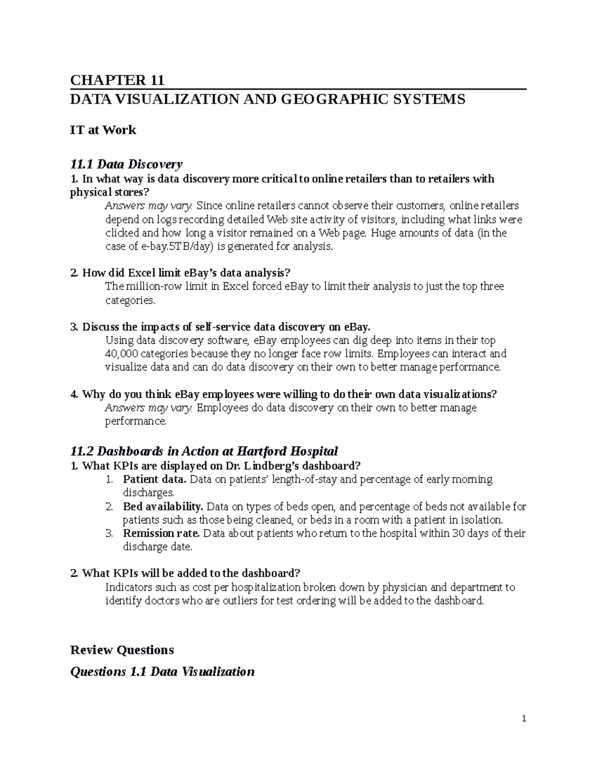 Ch11 - CHAPTER 11 DATA VISUALIZATION AND GEOGRAPHIC SYSTEMS IT at Work ...