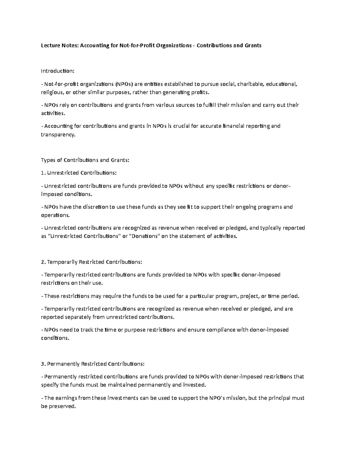 Lecture Notes: Accounting for Not-for-Profit Organizations ...
