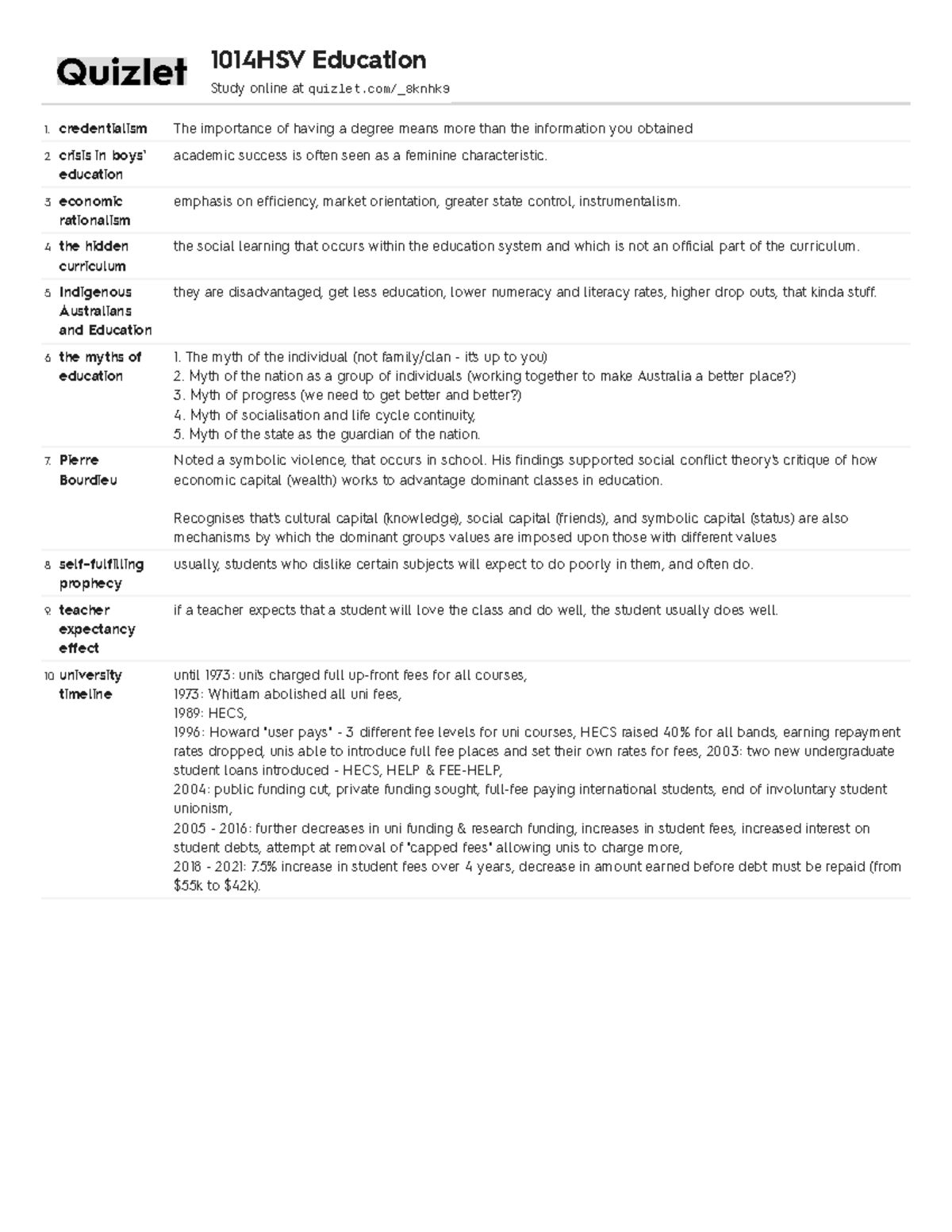 Quizlet 1014HSV Education - credentialism The importance of having a ...