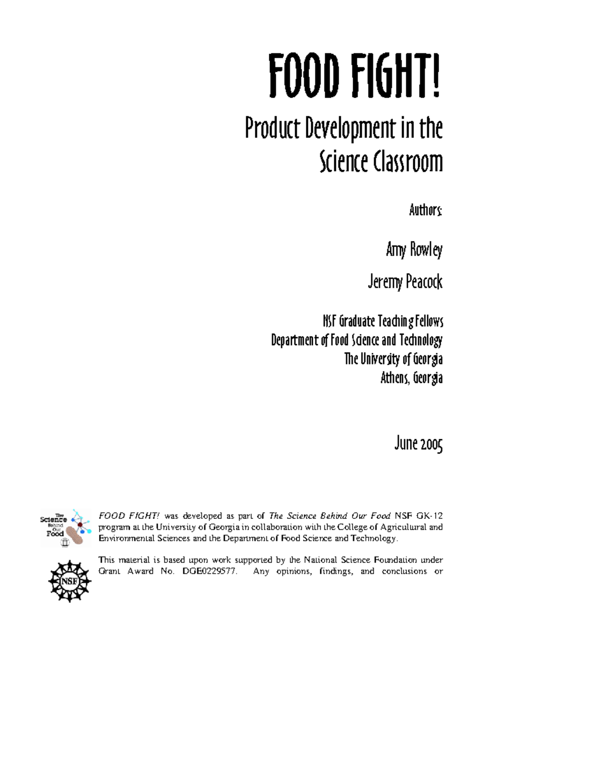 Food Fight - FOOD FIGHT! Product Development in the Science Classroom ...