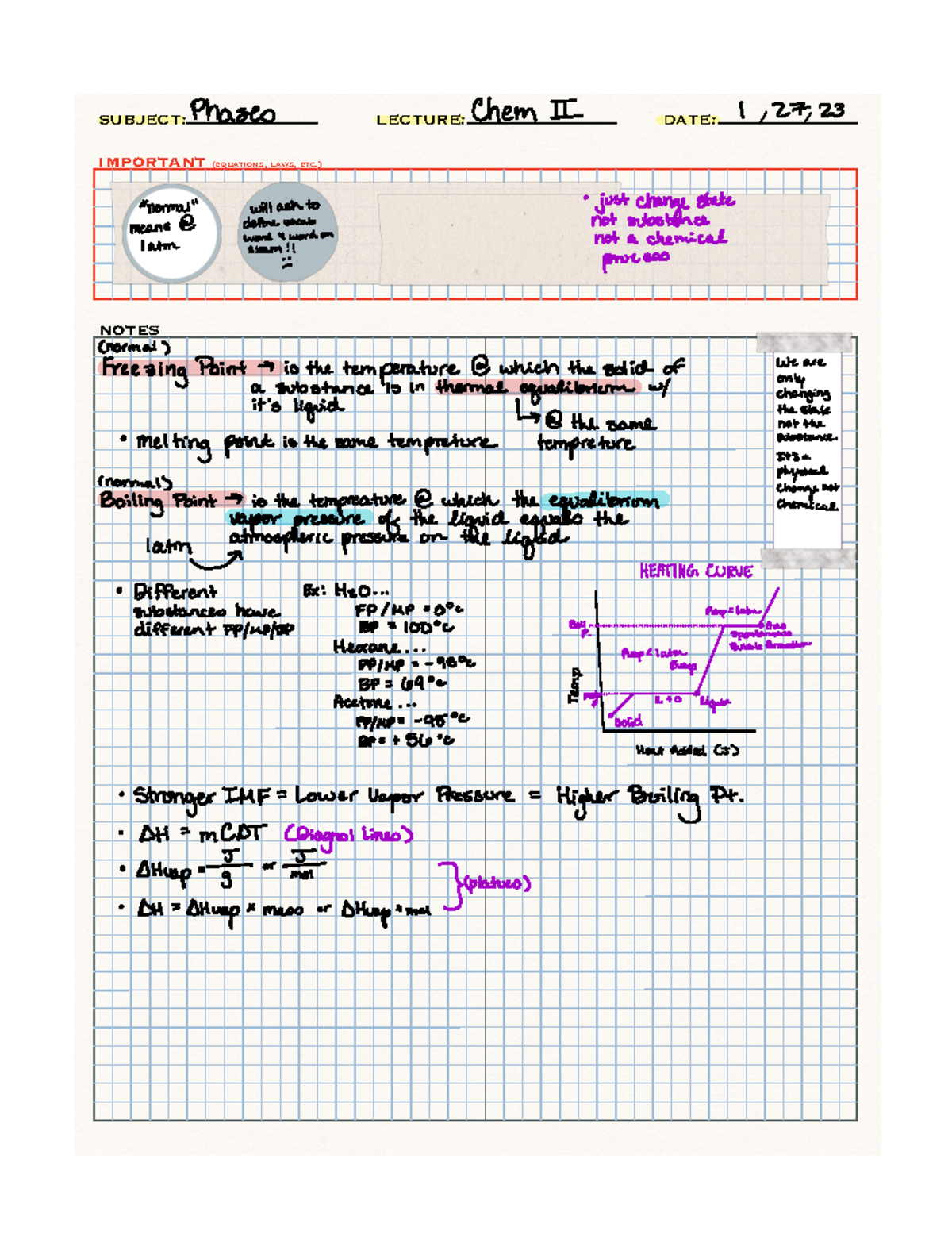 Phase Changes (Part of it ) - NOTES IMPORTANT (equations, laws, etc ...