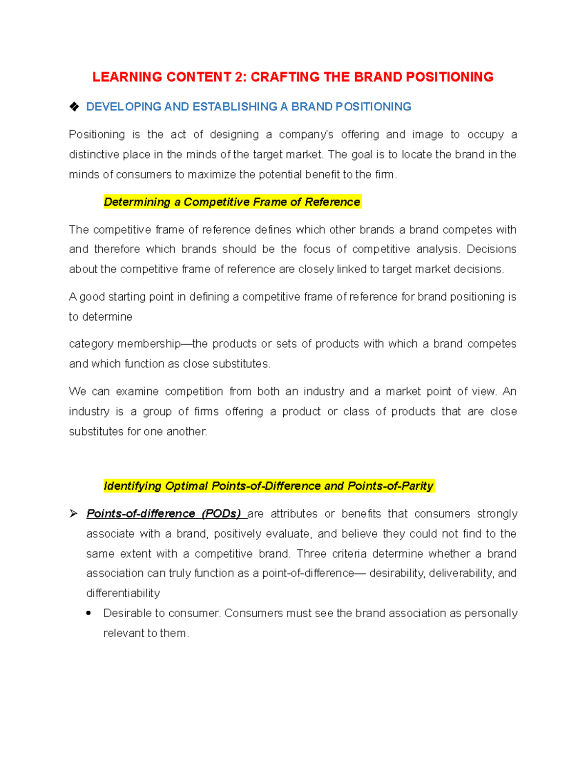 Building Strong Brand Learning content 2 - LEARNING CONTENT 2: CRAFTING ...