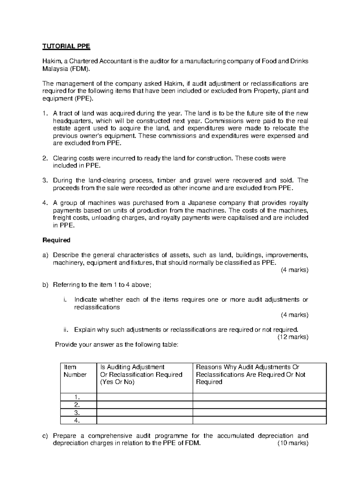 Tutorial PPE - Audit - TUTORIAL PPE Hakim, a Chartered Accountant is ...