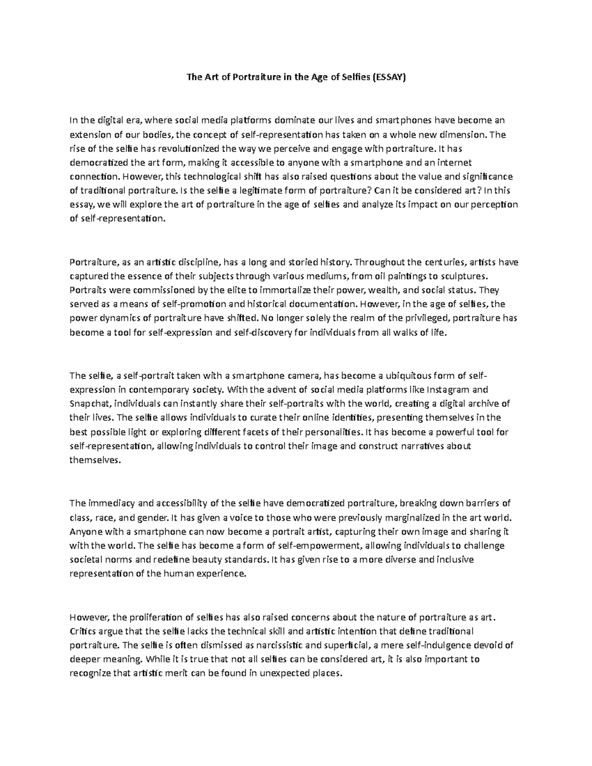 The Art of Portraiture in the Age of Selfies (Essay) - The Art of ...