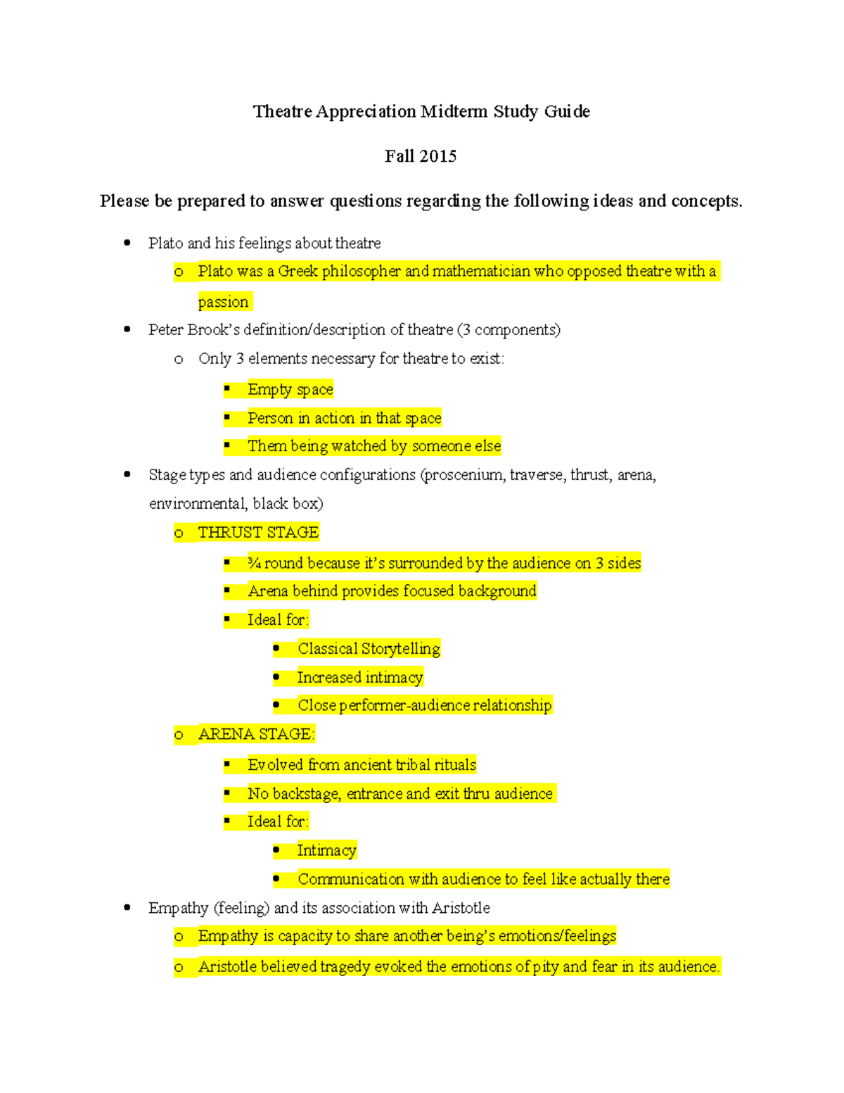 Theatre Midterm Study Guide - Theatre Appreciation Midterm Study Guide ...