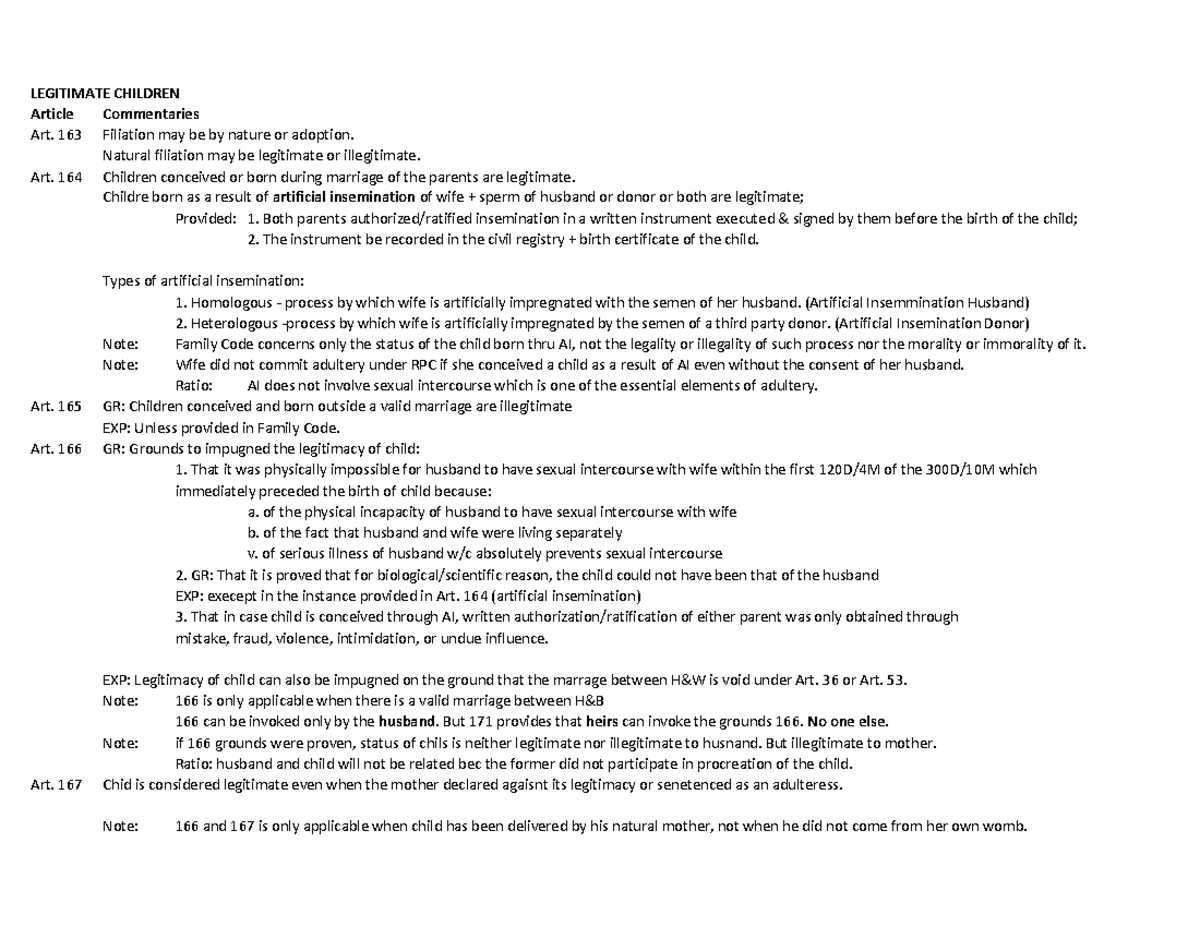 3. Paternity and Filiation - LEGITIMATE CHILDREN Article Commentaries ...