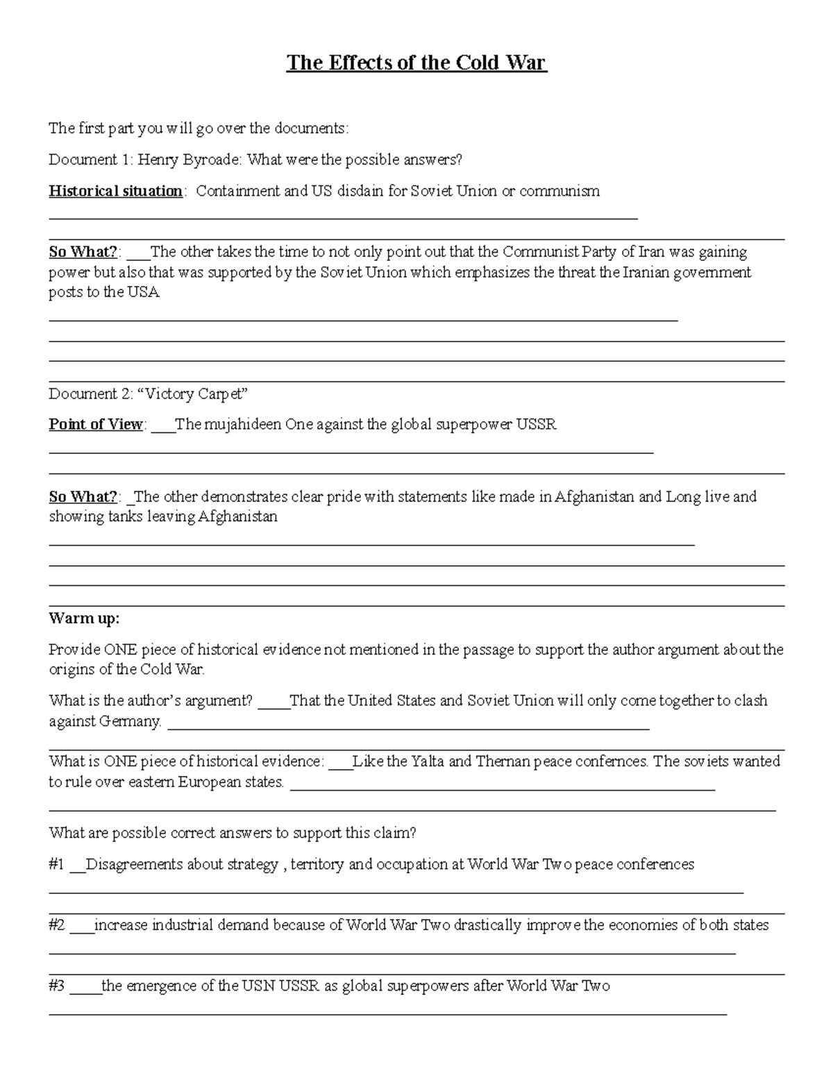 Cold War Notes USA RUSSIA - The Effects of the Cold War The first part ...