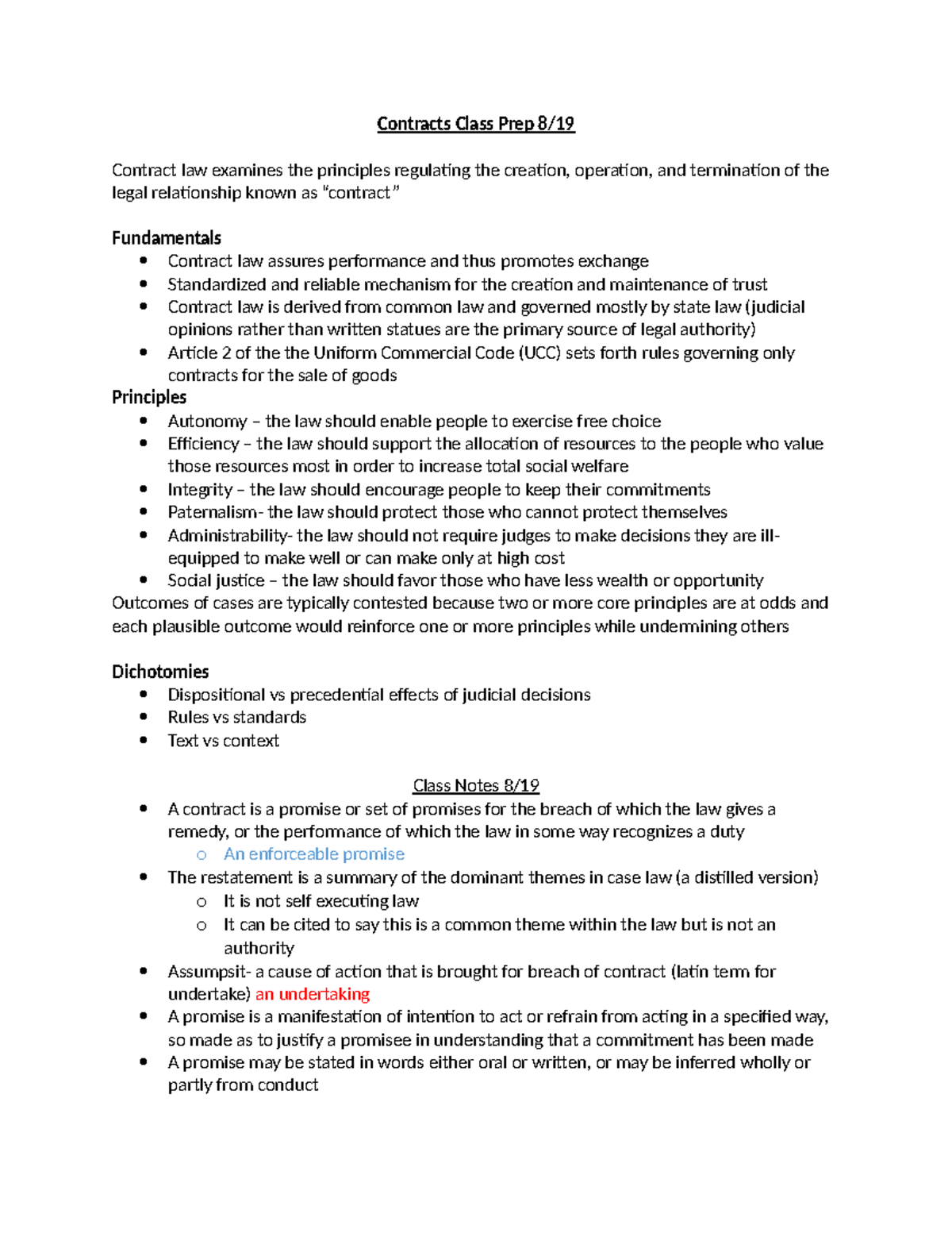 Contracts 8 19 Foundations Contracts Class Prep 8 Contract Law