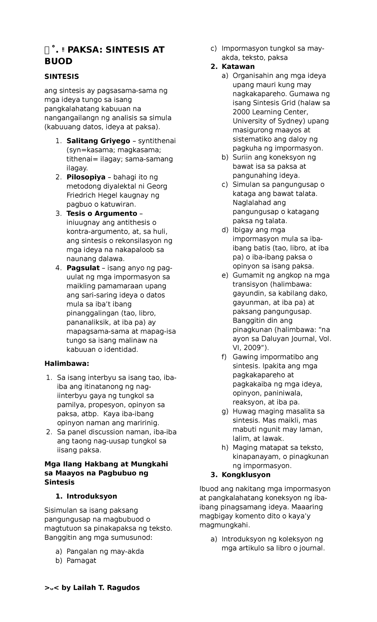 Yesyesyesuesyes - ୭ ̊. ᵎᵎ PAKSA: SINTESIS AT BUOD SINTESIS ang sintesis ...