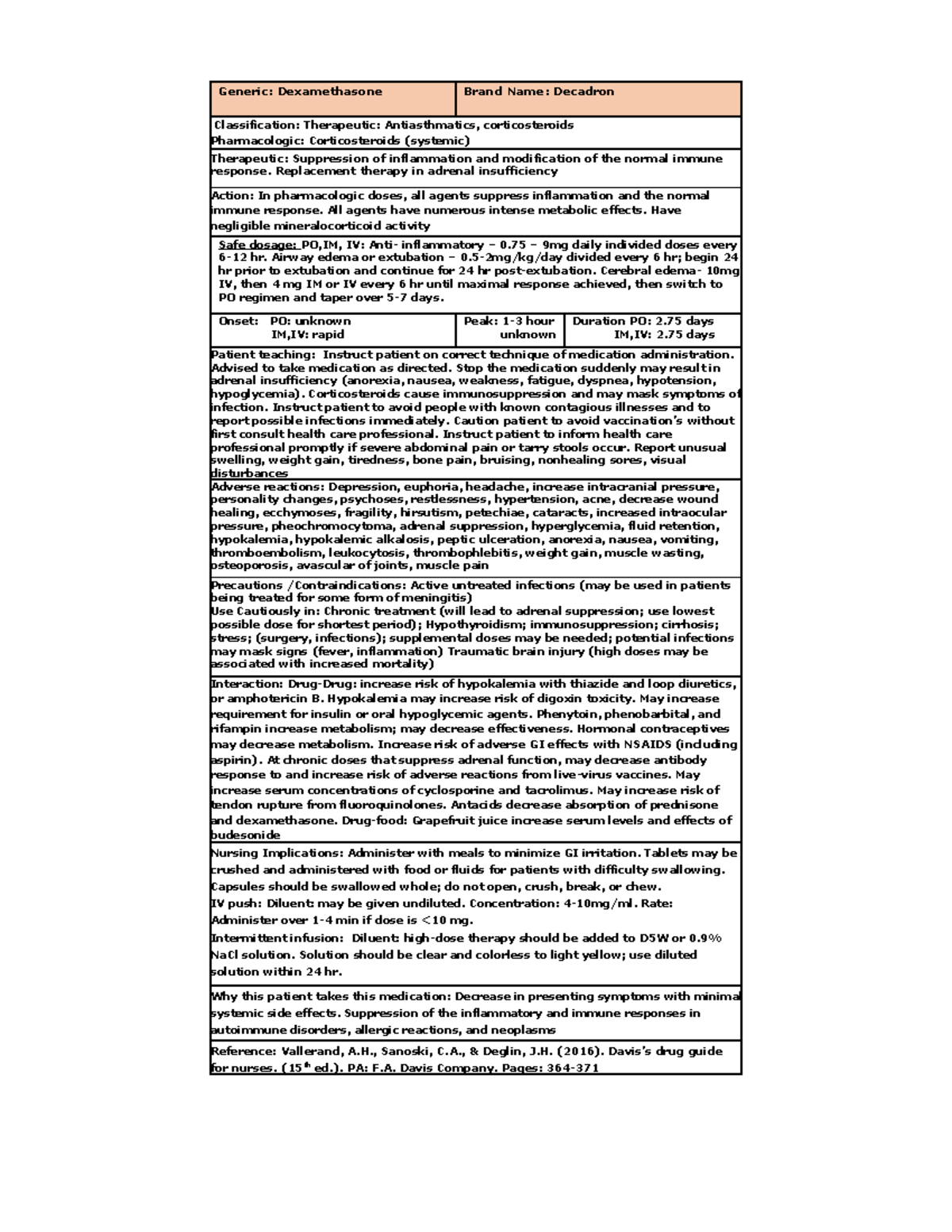Dexamethasone - Med Card - Generic: Dexamethasone Brand Name: Decadron ...