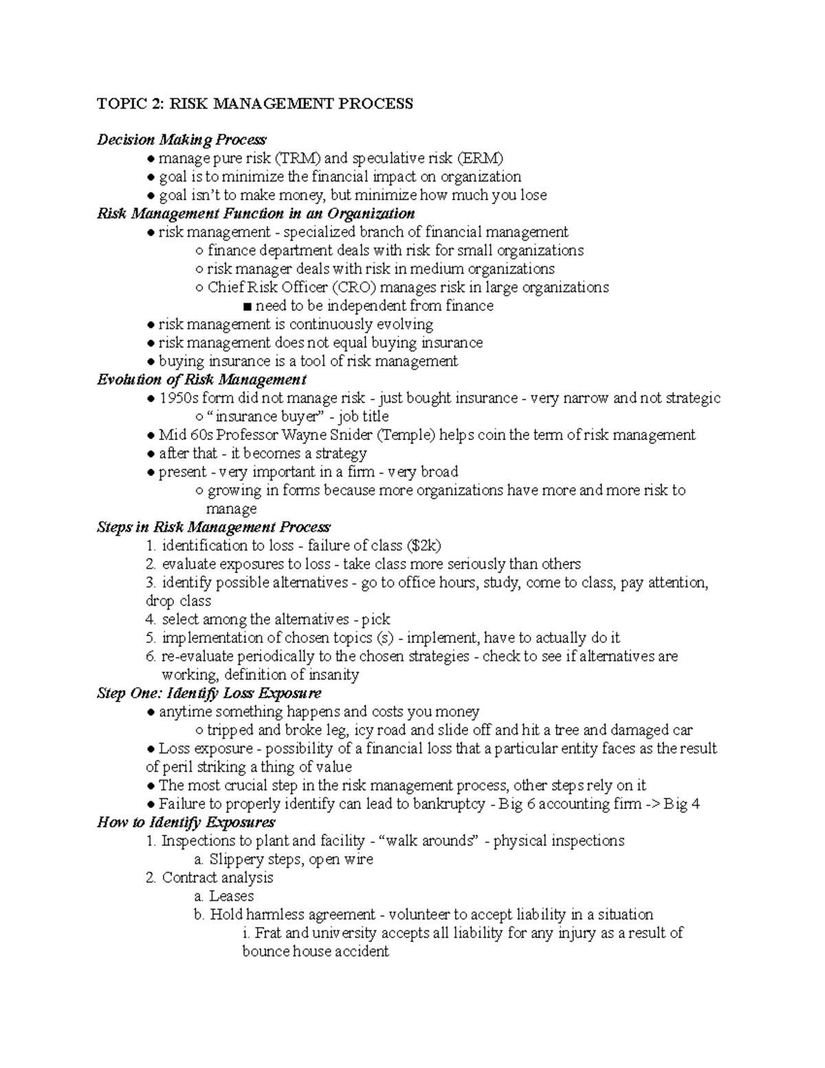Topic 2 - Lecture notes from Professor Micheal Mccloskey - TOPIC 2 ...