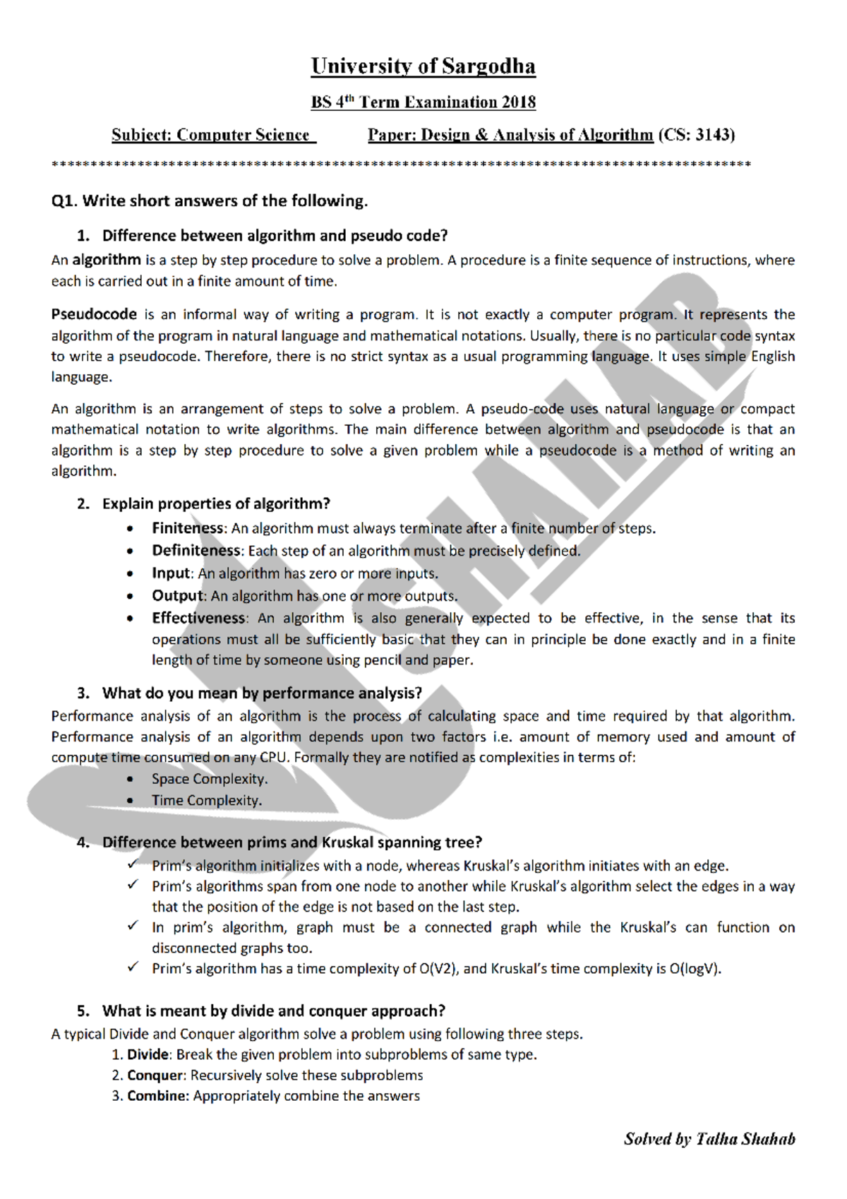 DAA CS 2018 Solved - This notes are realted to past paper of uos ...