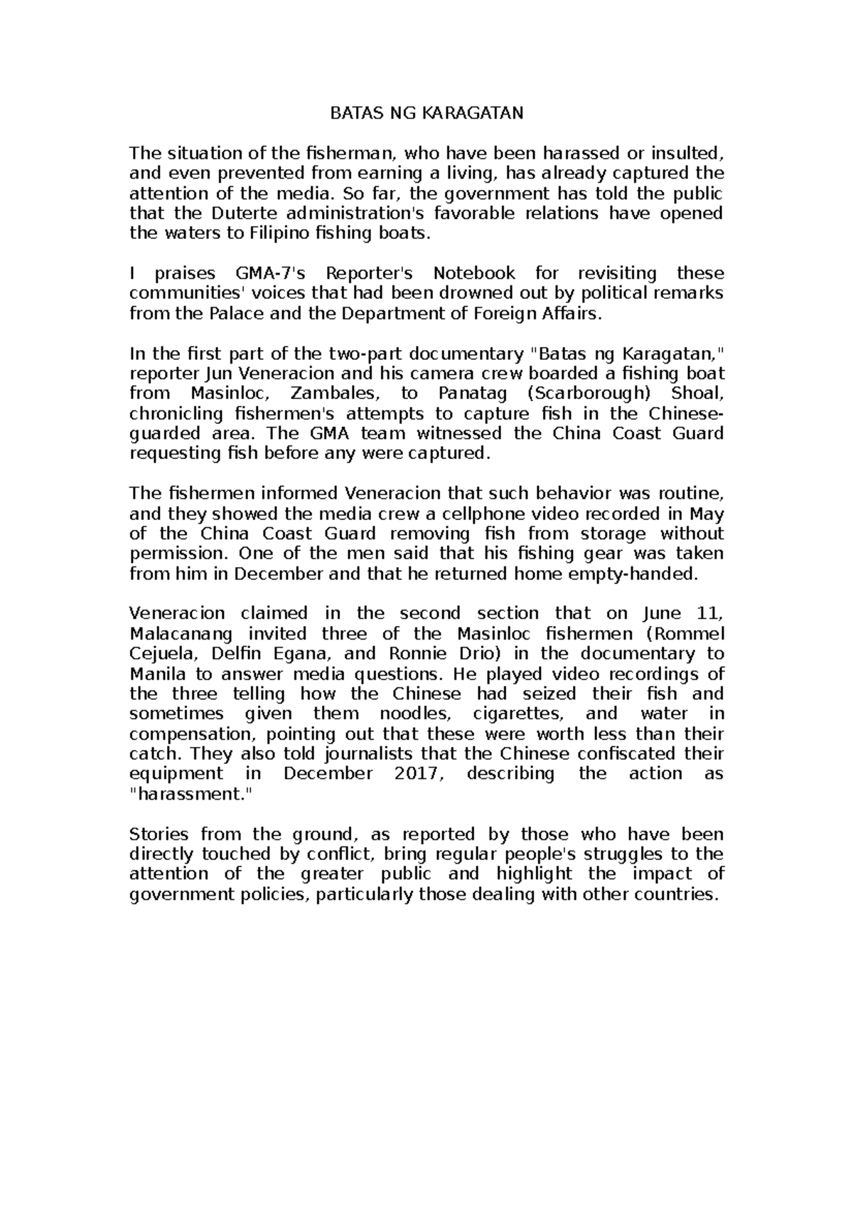 Batas NG Karagatan - BATAS NG KARAGATAN The situation of the fisherman ...