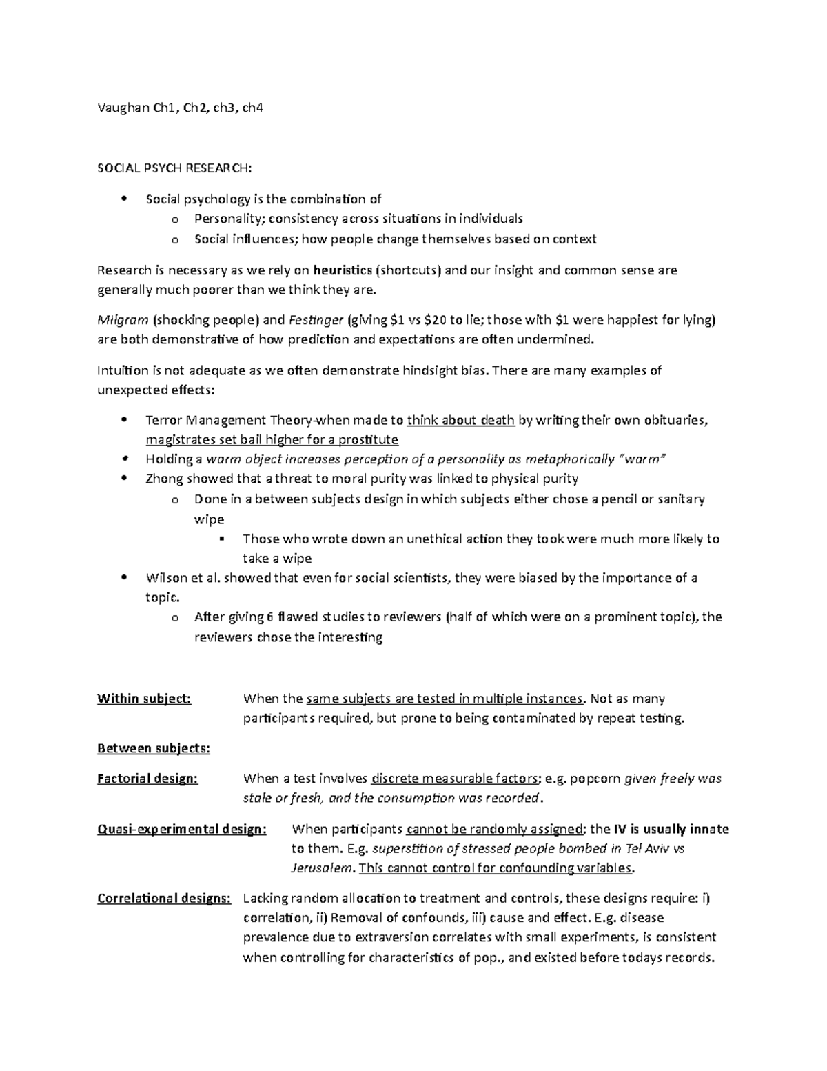 Social Personality Notes (PSY 234) - Vaughan Ch1, Ch2, ch3, ch4 SOCIAL ...