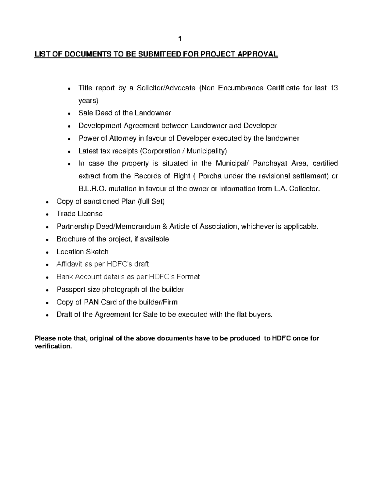 LIST OF Documents TO BE Submiteed FOR Project Approval - LIST OF ...