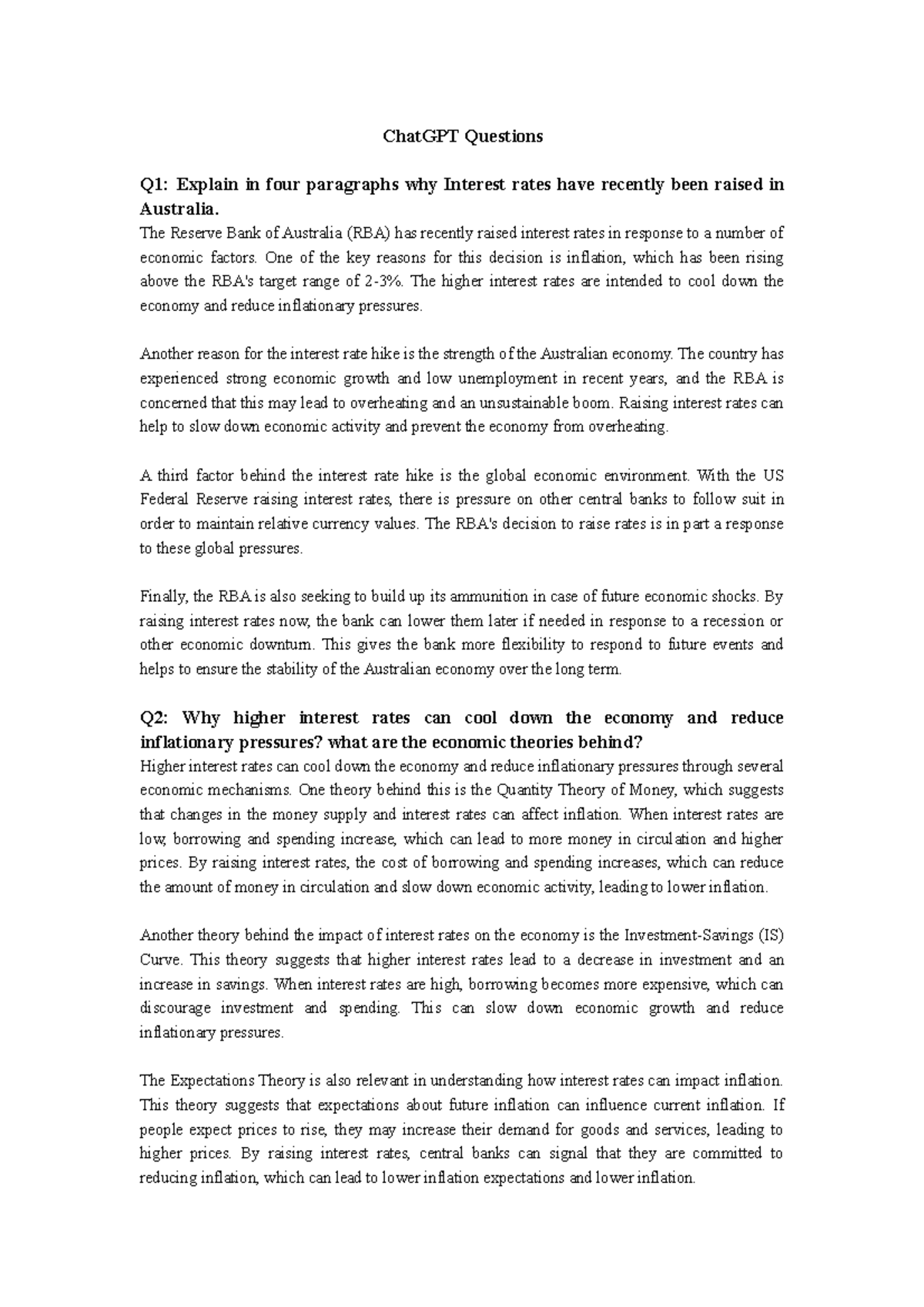 Chat GPT Questions - ChatGPT Questions Q1: Explain in four paragraphs ...