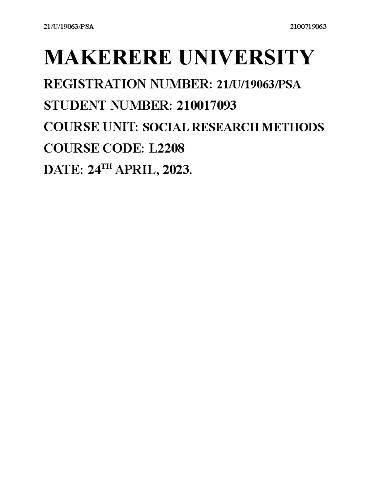 Social Research Methods Coursework - MAKERERE UNIVERSITY REGISTRATION ...