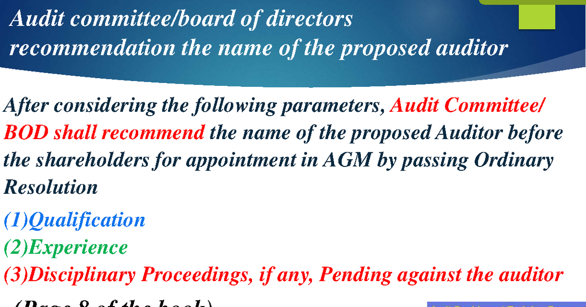 Audit-3 - Provisions relating to Audit under Companies Act. - Audit ...