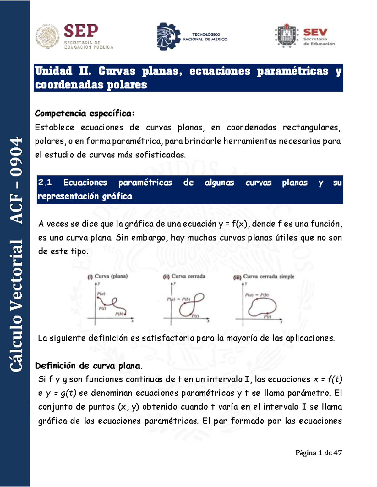 Unidad 2. Curvas planas, ecuaciones paramétricas y coordenadas polares ...