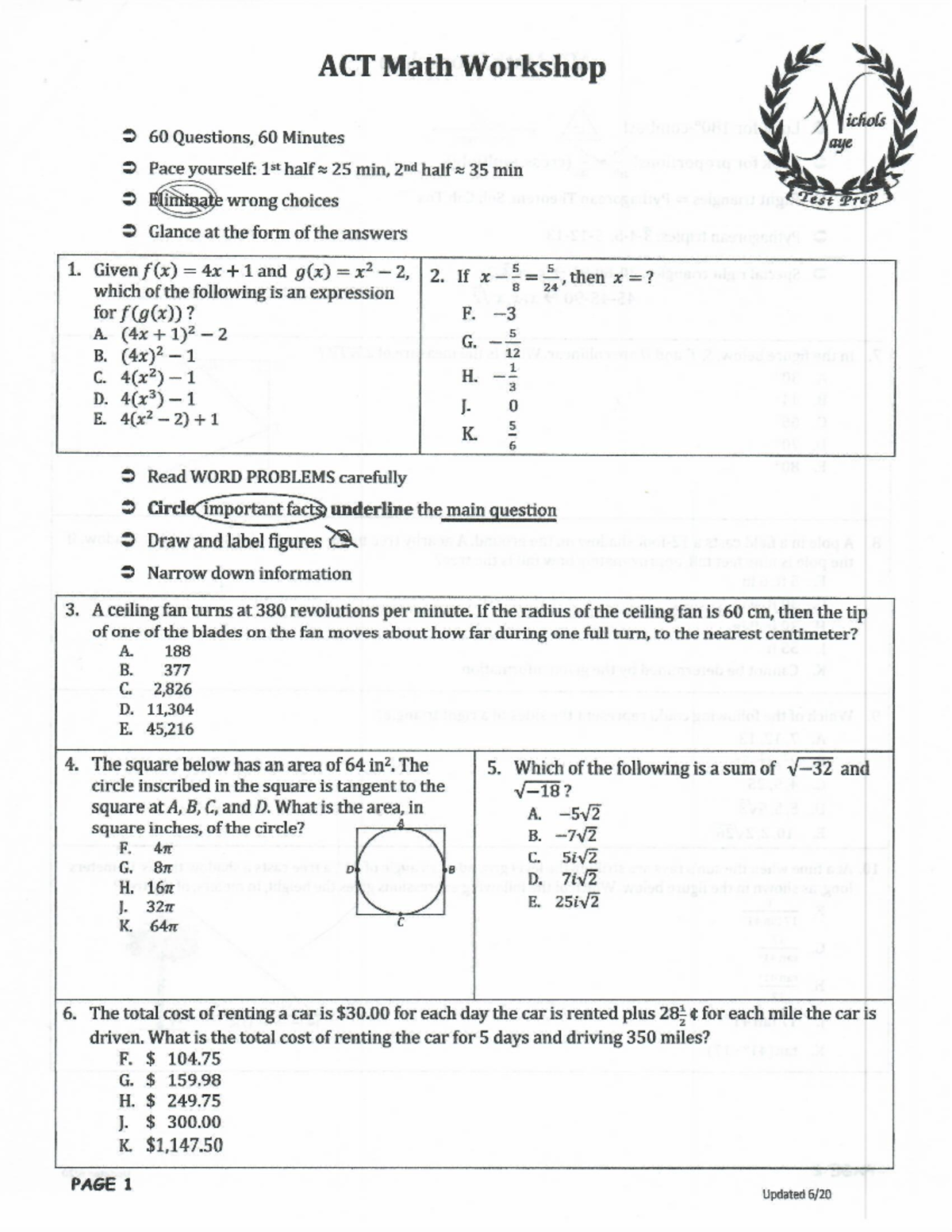 ACT pg 1 - act formulas - Studocu