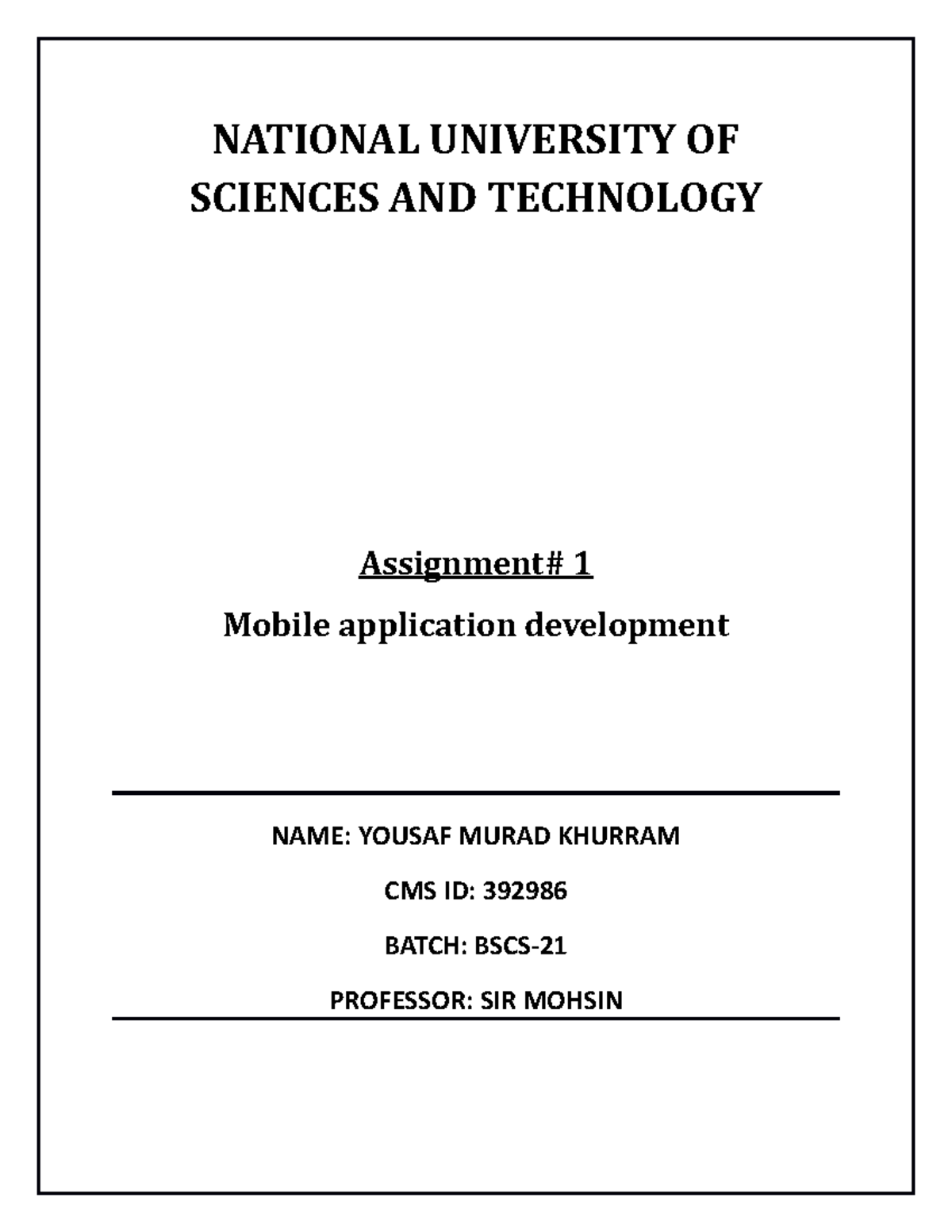 Yousaf 392986 Assignment Mad1 National University Of Sciences And