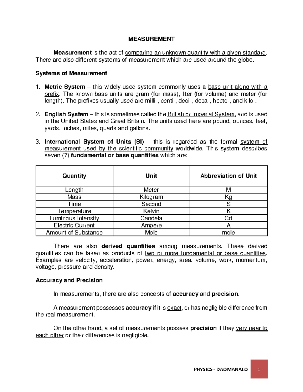 Lecture 1 - Measurement, Scientific Notation and Significant Figures ...