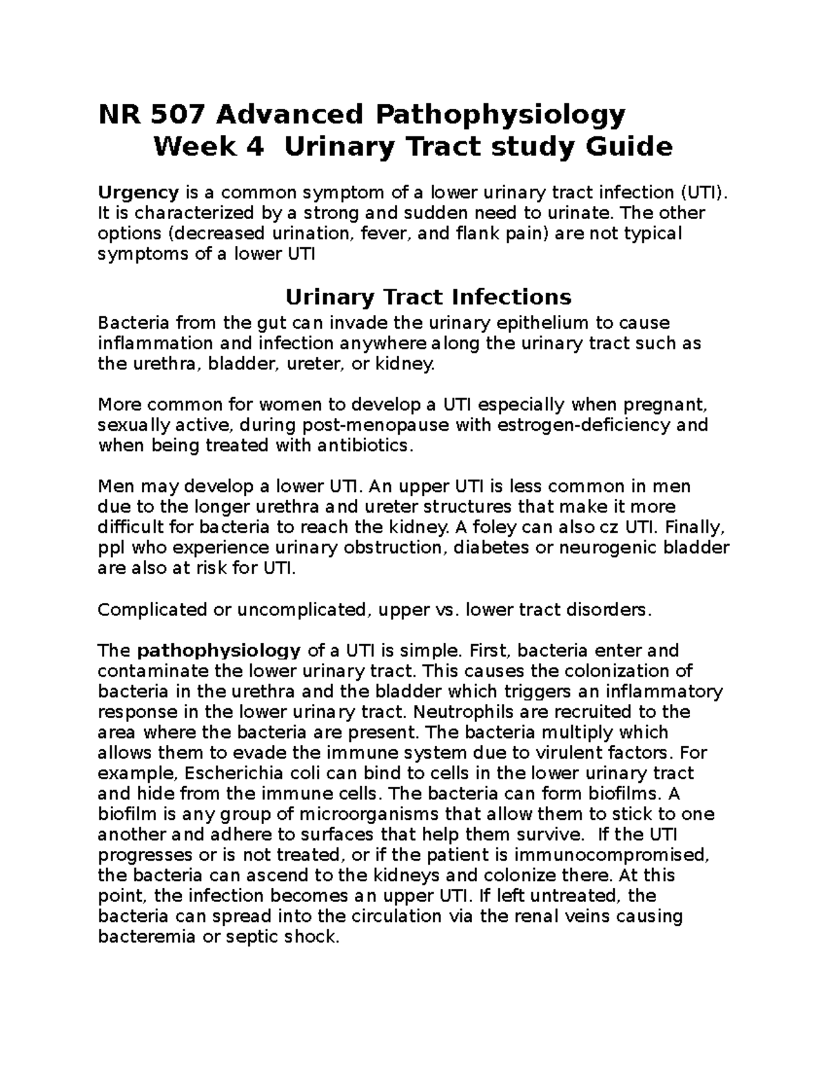 Week 4 Study - Urinary System Diseases. Comprehensive notes. - NR 507 ...