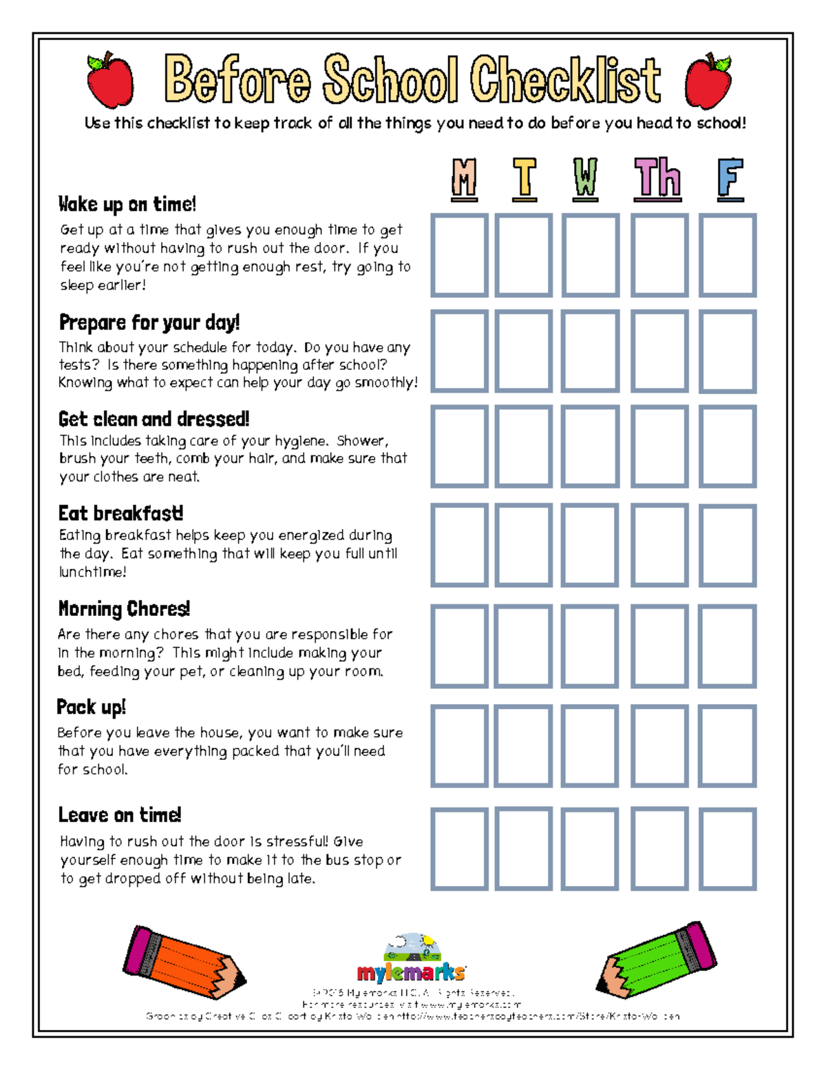 Behavior before school checklist mylemarks llc - Use this checklist to ...