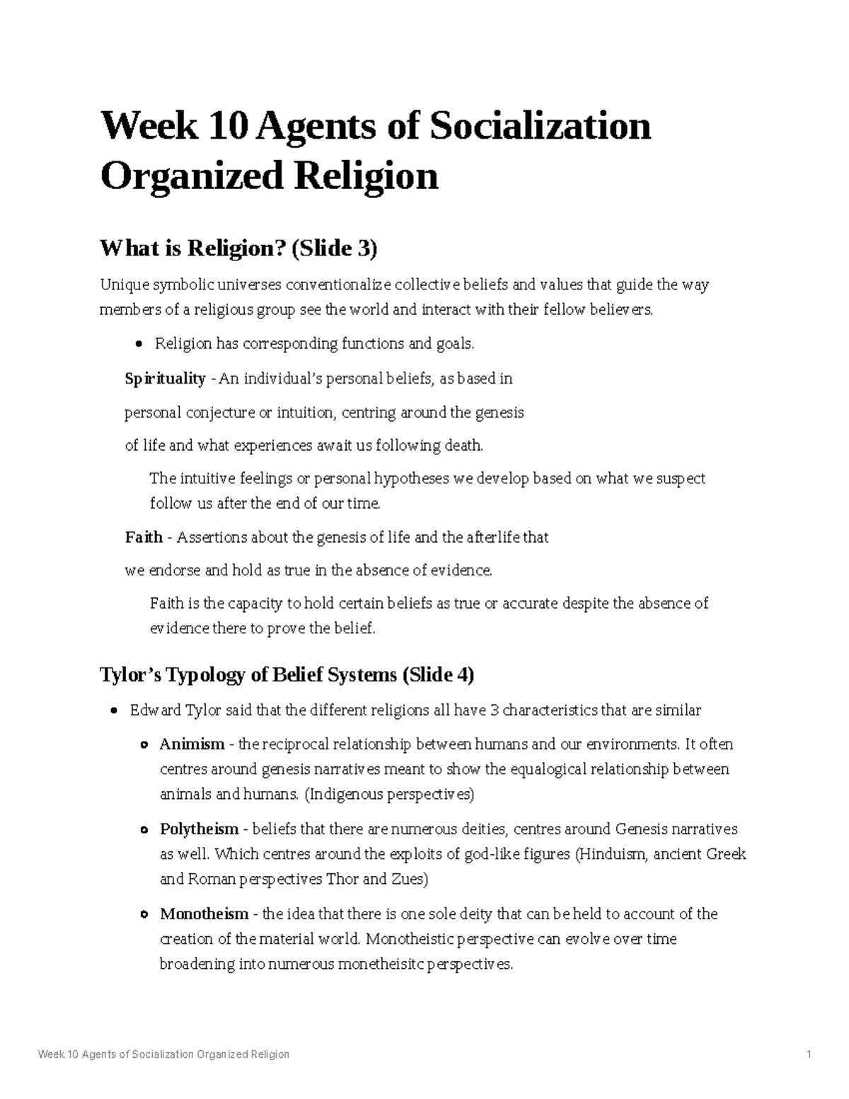 Week 10 Agents of Socialization Organized Religion - Religion has ...