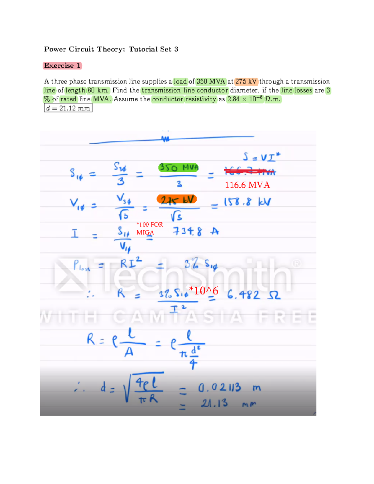 Quiz 3 Tutorial questions and Answers - Power Circuit Theory: Tutorial Set 3 Exercise 1 A three ...