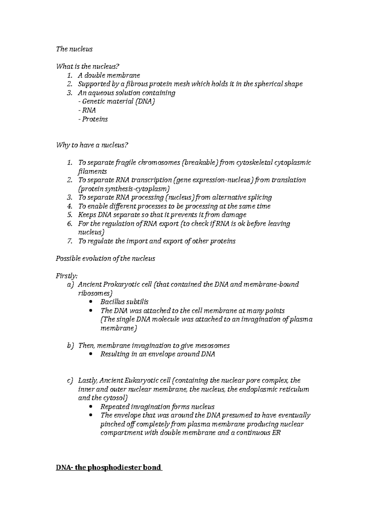 The nucleus notes cell biology - The nucleus What is the nucleus? 1. A ...