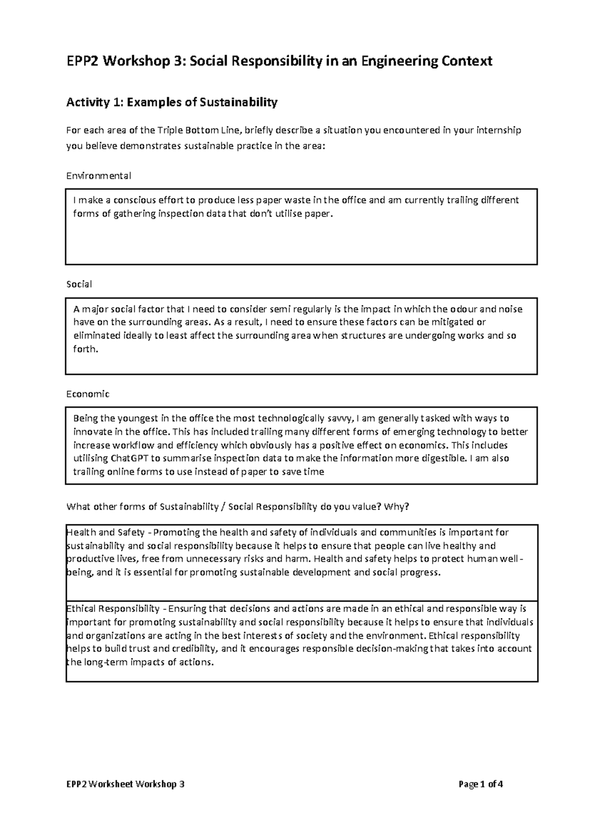 EPP2 Workshop 3 Worksheet - EPP2 Workshop 3: Social Responsibility in ...