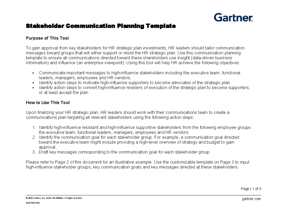 Stakeholder Communications Planning Template - Use this communication ...