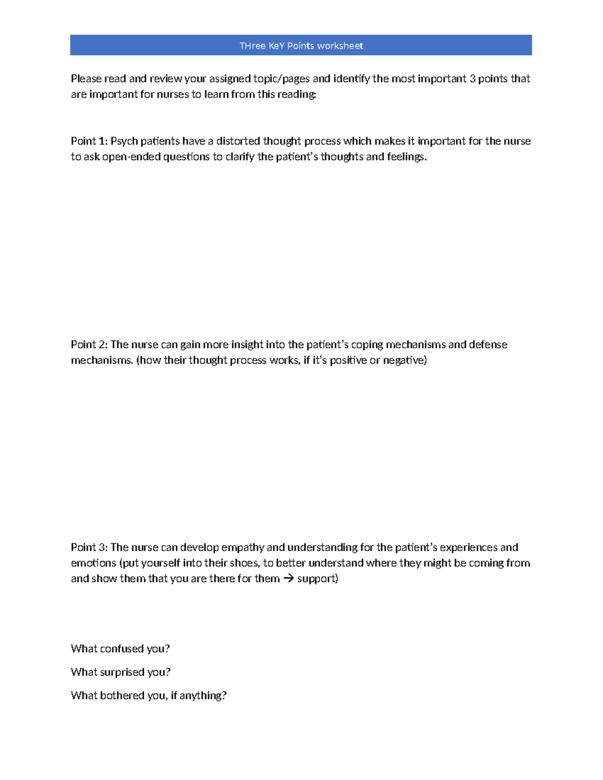 3 Key points worksheet - notes - Please read and review your assigned ...