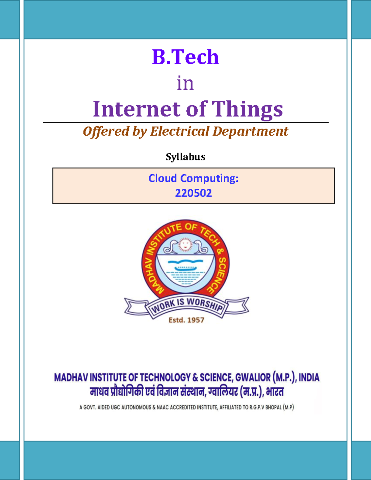 Cloud Computing Syllabus (220502) - 1 B in Internet of Things Offered by Electrical Department ...