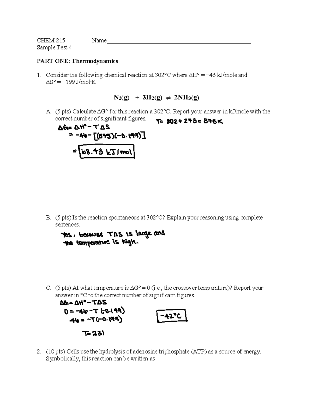 Sample Test 4 - Worksheet - CHEM 215 Name ...