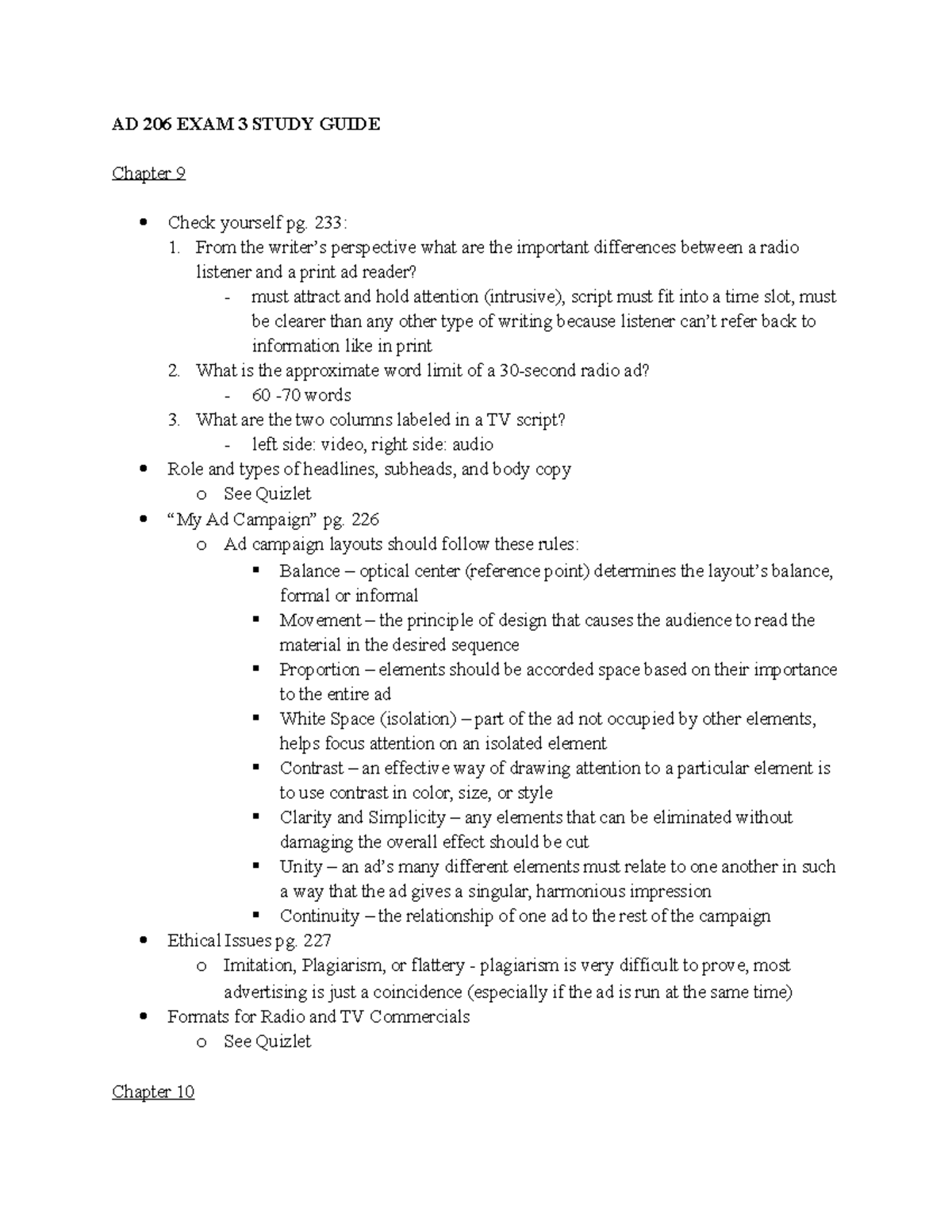 AD 206 EXAM 3 Study Guide - AD 206 EXAM 3 STUDY GUIDE Chapter 9 Check ...