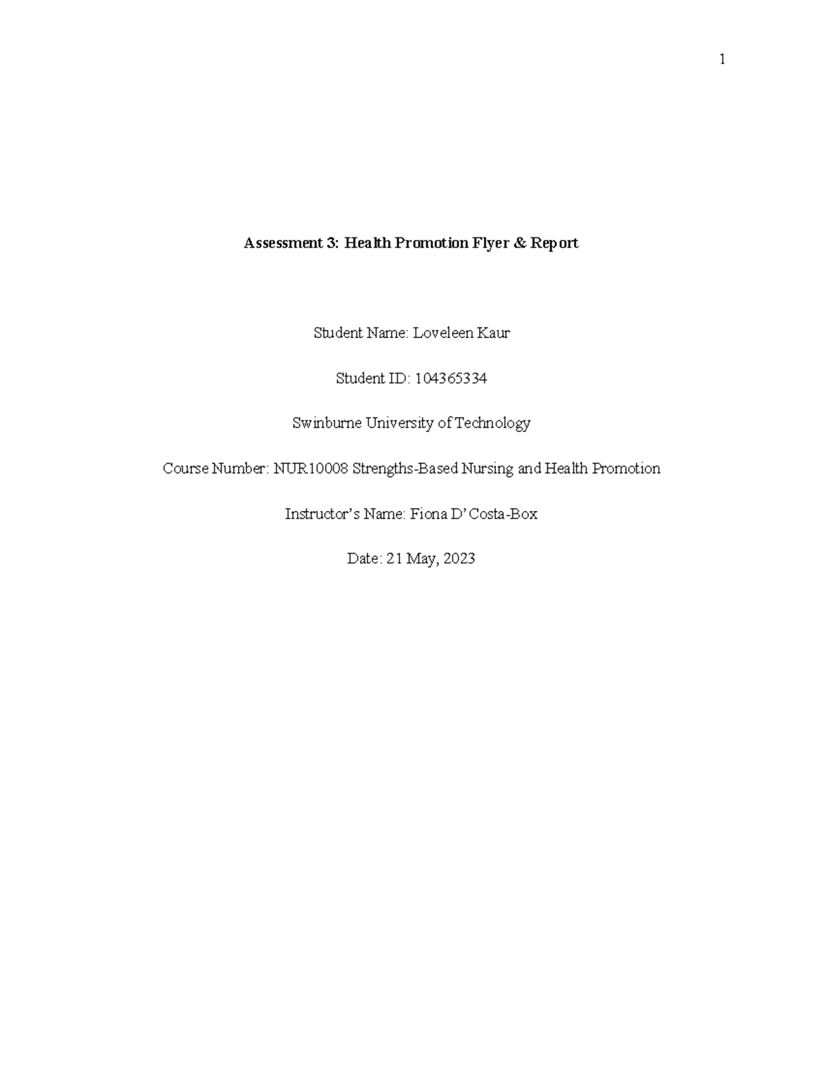 Report on Health promotion - Assessment 3: Health Promotion Flyer ...