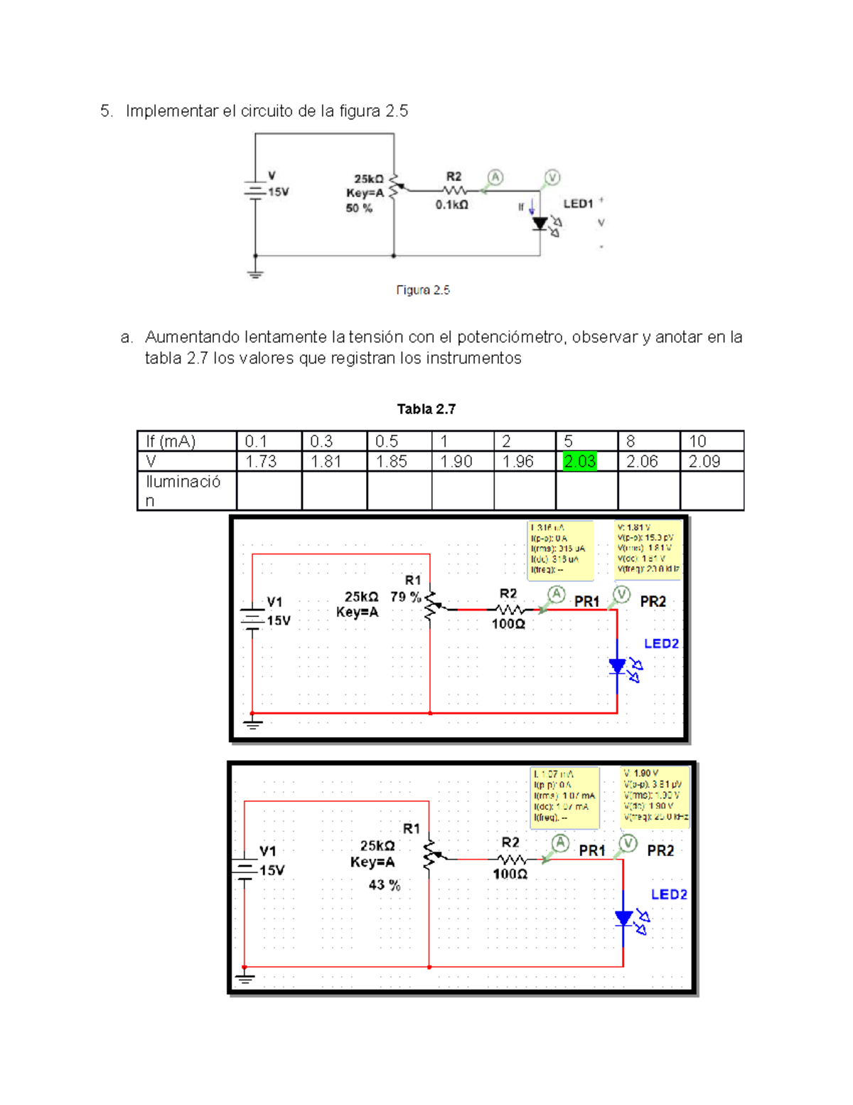 Inf2 - Parte 3 - Implementar el circuito de la figura 2. a. Aumentando lentamente la tensión con ...
