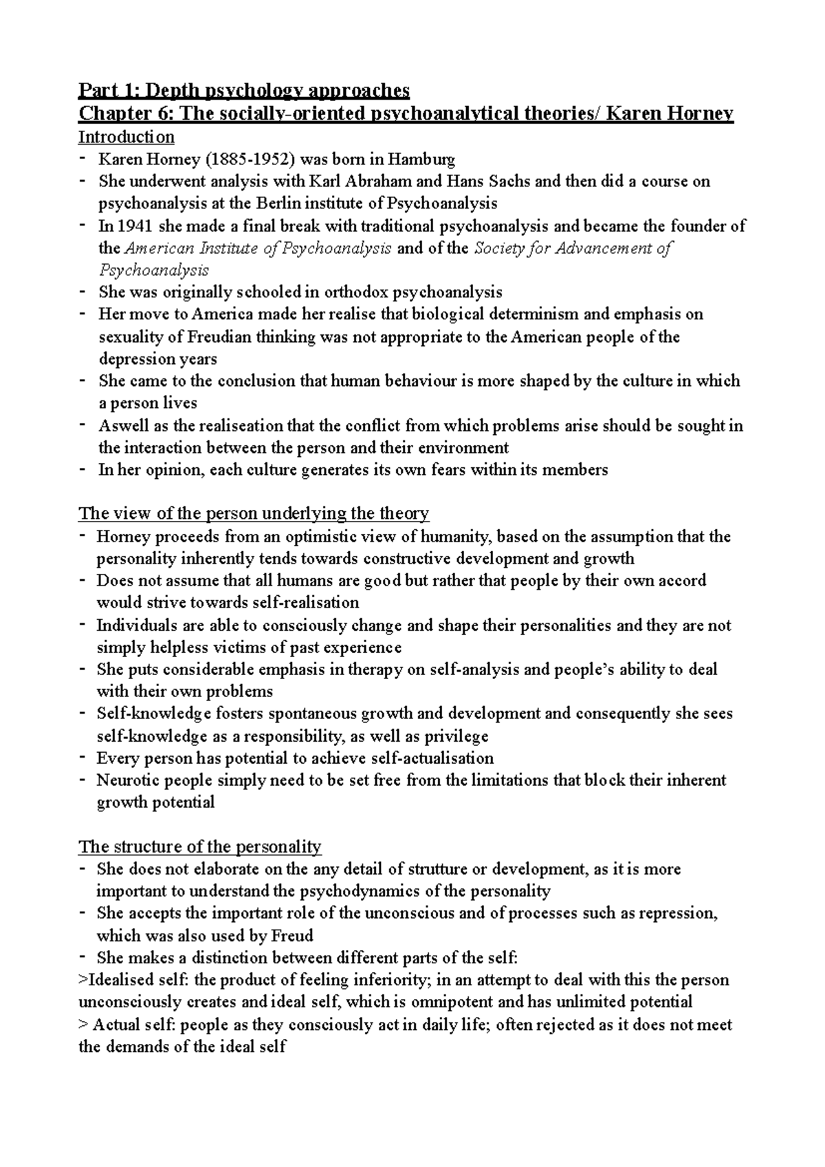 Karen Horney (socially-oriented psychoanalytical theory) - Part 1 ...