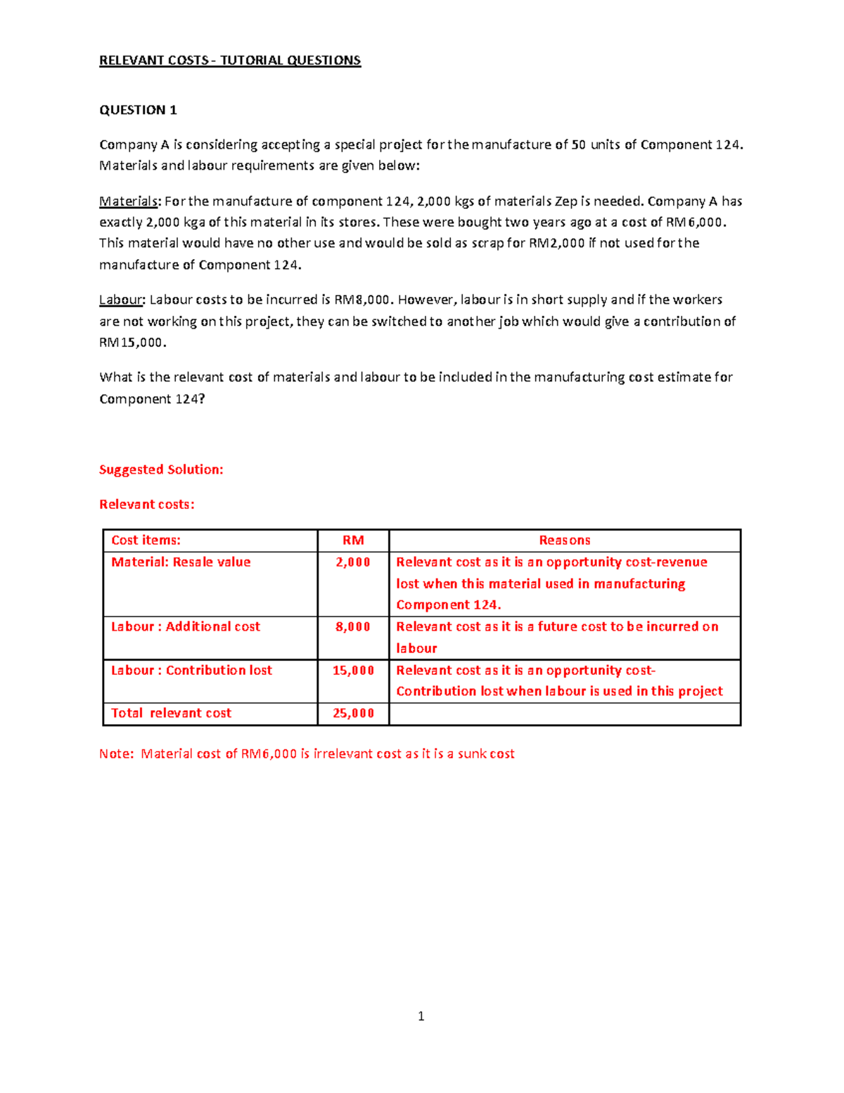 Tutorial relevant costs for students - RELEVANT COSTS - TUTORIAL ...