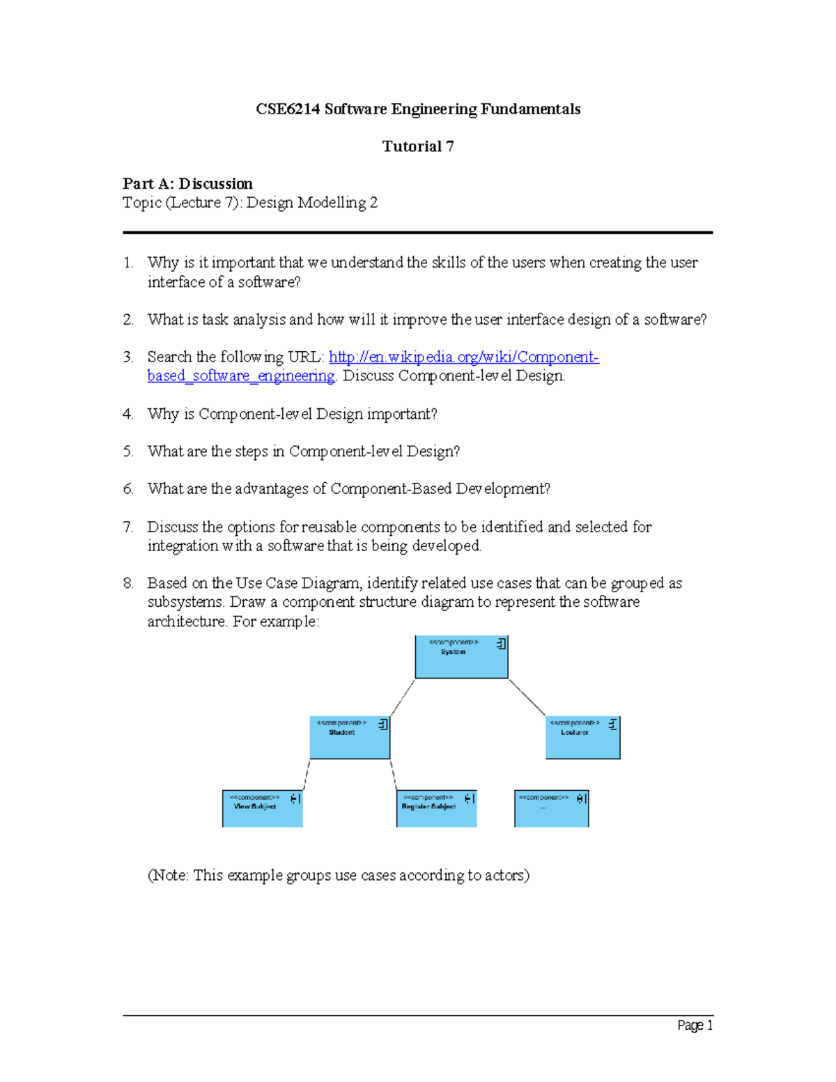 Tut07 - CSE6214 Software Engineering Fundamentals Tutorial 7 Part A ...
