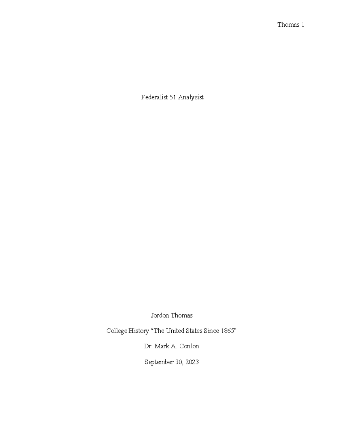 Federalist 51 Analysist - Thomas 1 Federalist 51 Analysist Jordon ...